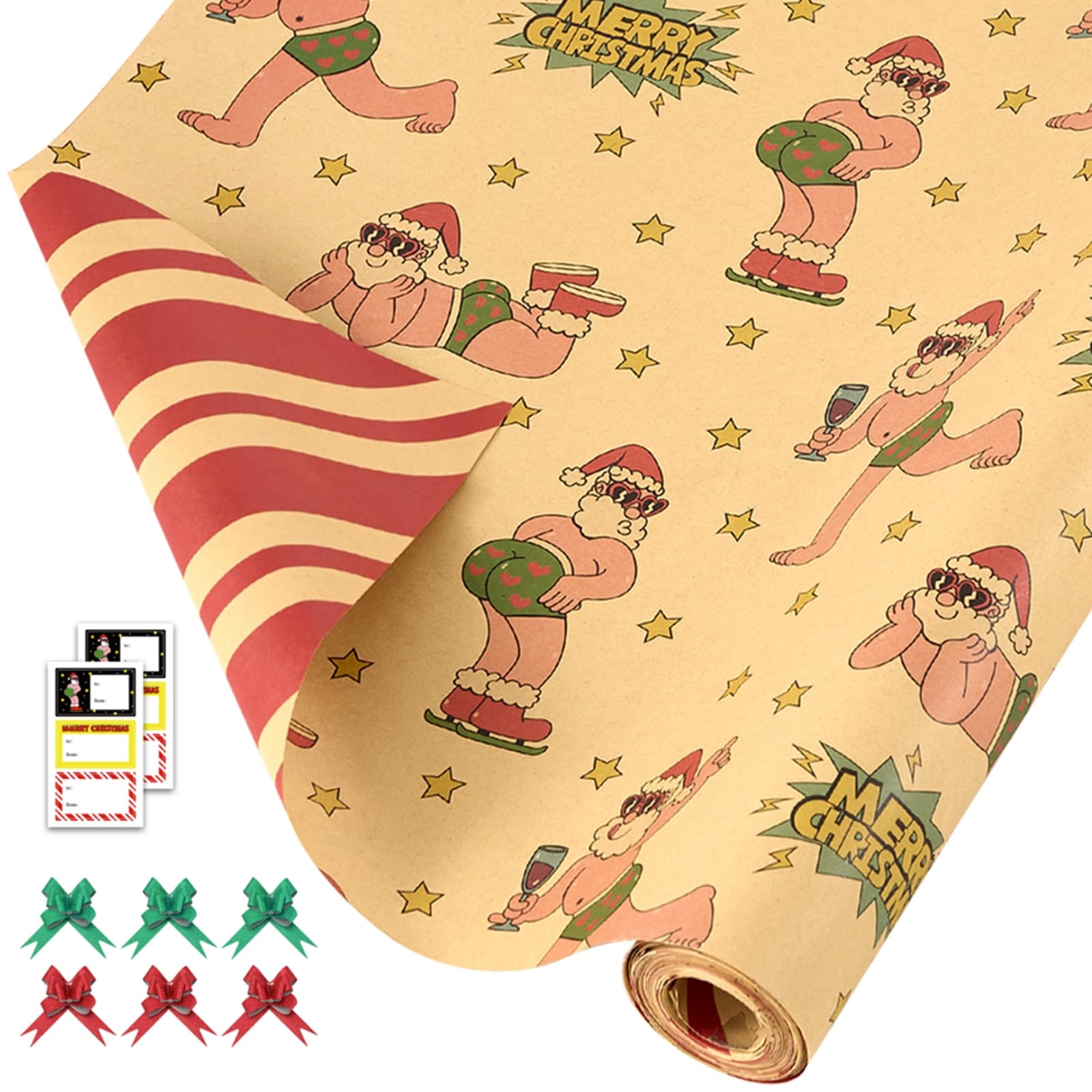 Amazon.com: EWES Kraft Christmas Wrapping Paper Brown Set Funny Rolls ...