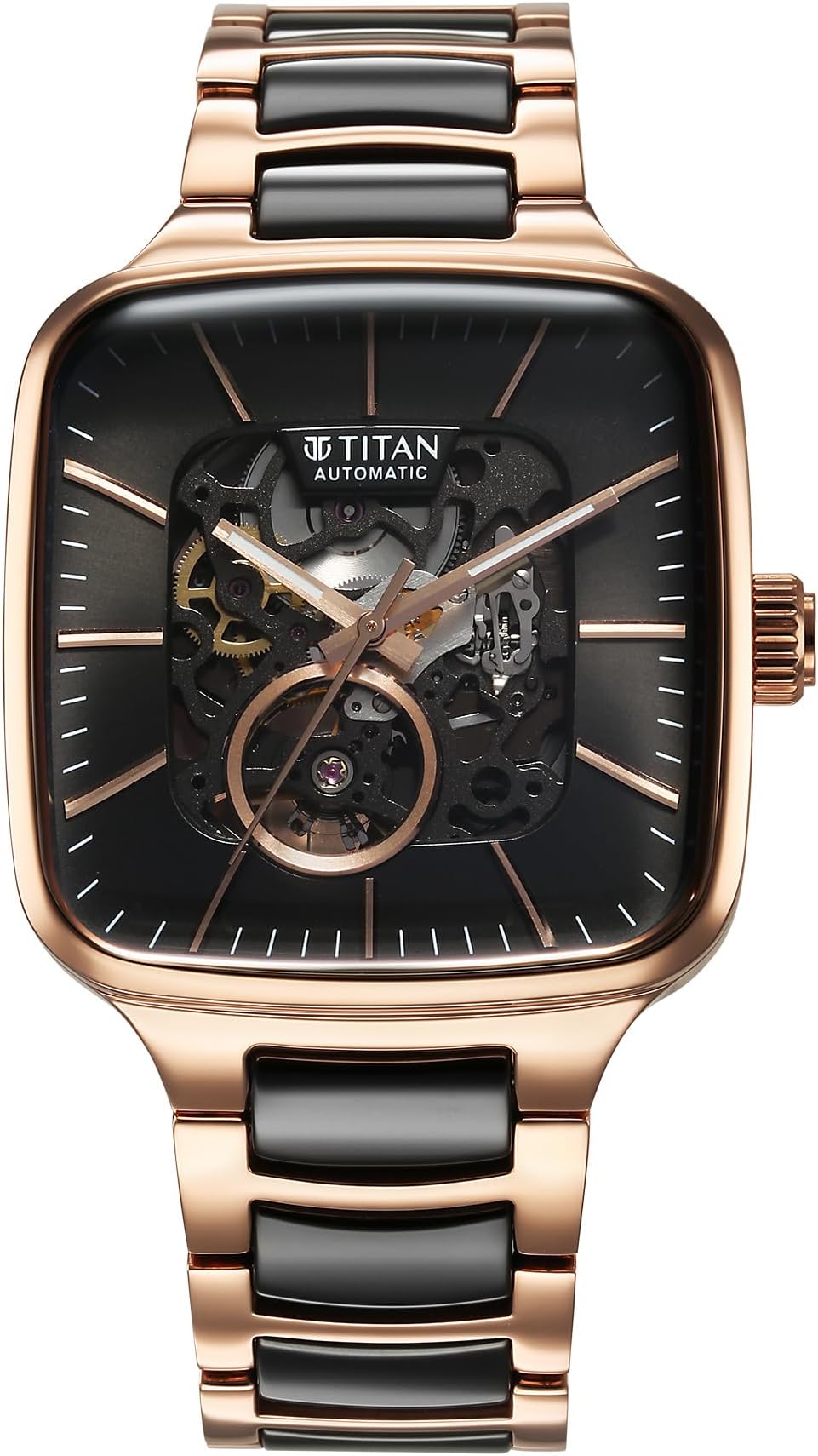 Buy Titan Ceramic Fusion Skeleton Automatic Rich Black Dial Steel ...