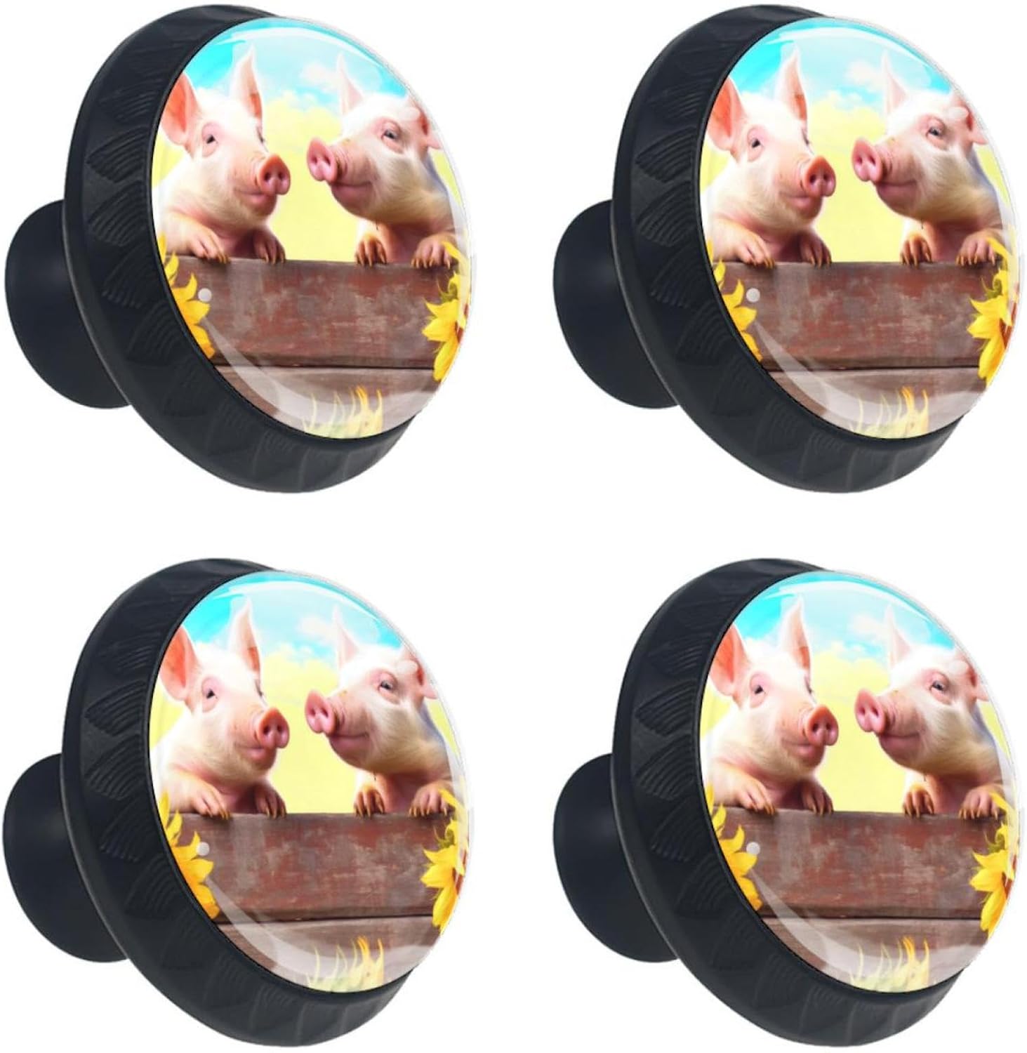 NEWzone 4 Pack Black Cabinet Knobs, Funny Pig Sunflowers Dresser Knobs ...