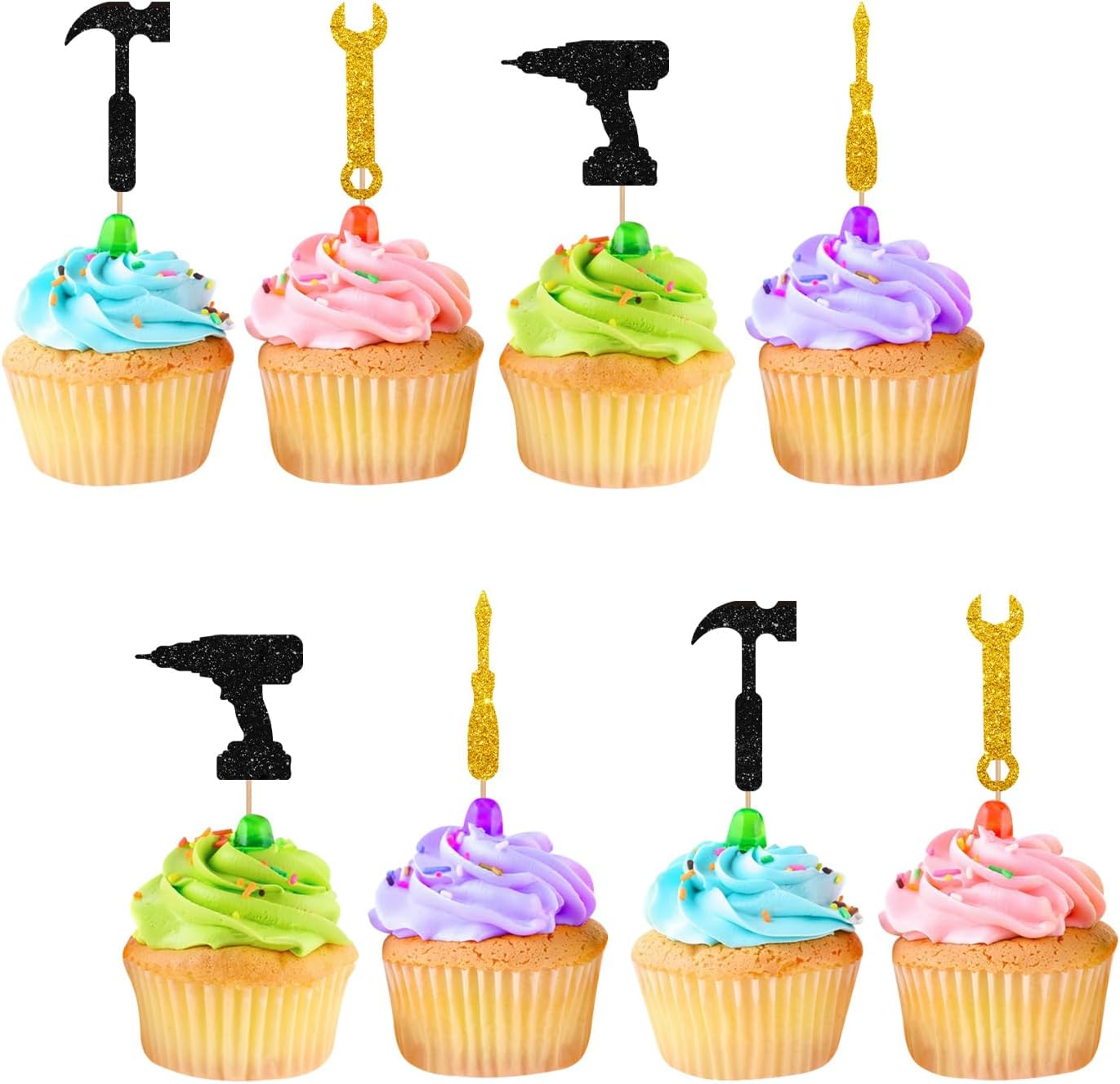 Amazon.com: 24pcs Construction Tools Cupcake Toppers, Hammer ...