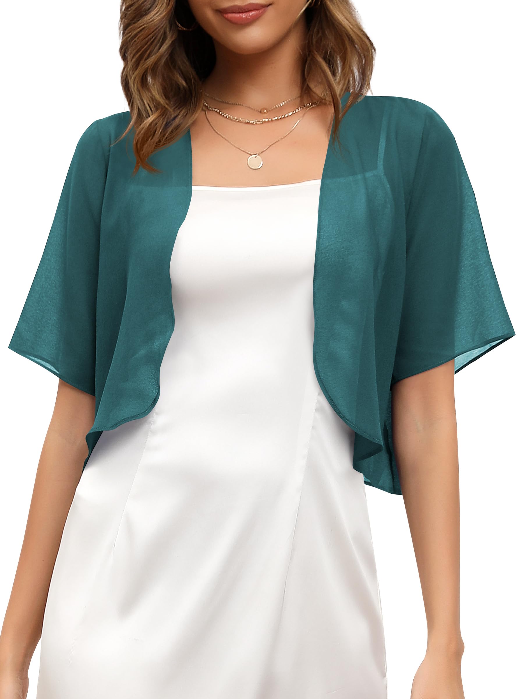 Missufe Women's Summer Short Sleeve Cropped Shrugs Sheer Lightweight ...