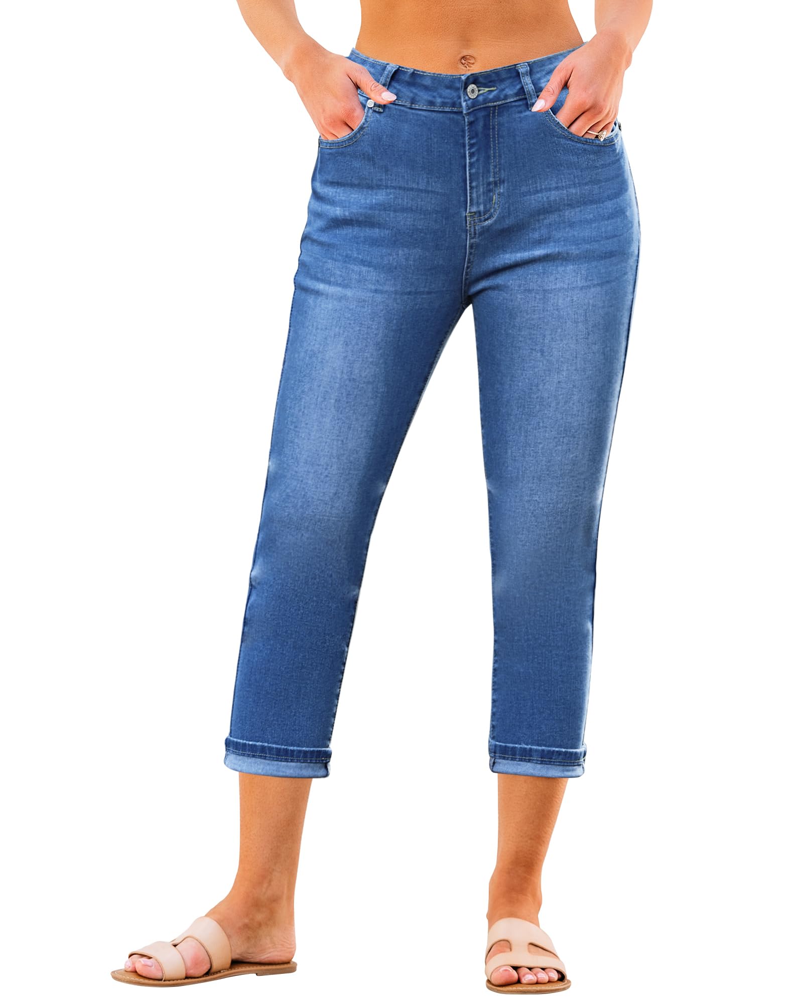 GRAPENT Capris Jeans for Women High Waisted Skinny Stretchy Denim Capri ...