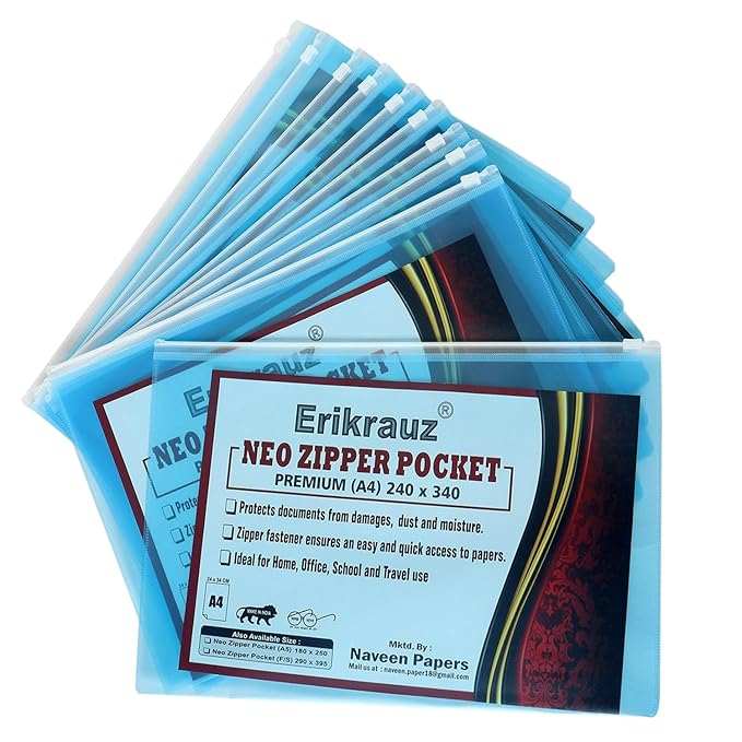 Zip File Folders Zipper Pouch Bags, 10 Pcs Document Bags in Neo Blue ...