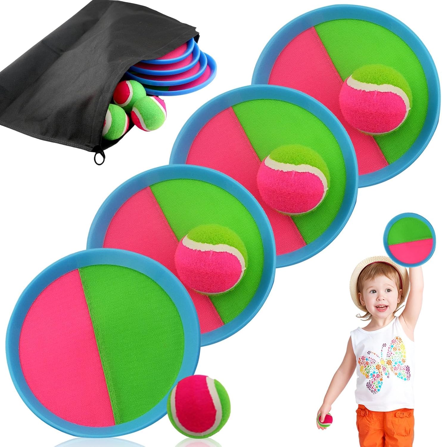 Toss and Catch Ball Game, Outdoor Disc Paddles Toss Catch Ball Toy Set ...
