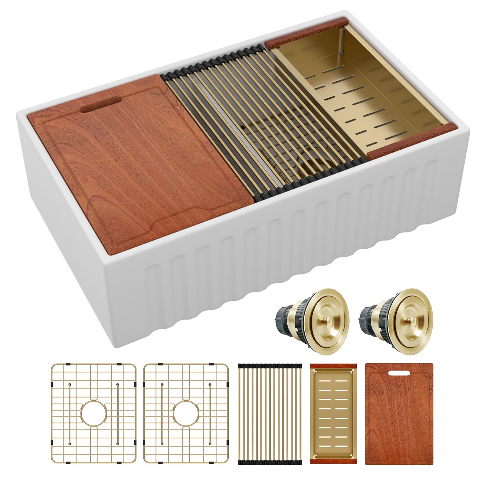 Snapklik.com : 33 Inch White Farmhouse Kitchen Sink 33x20x10 Inch ...