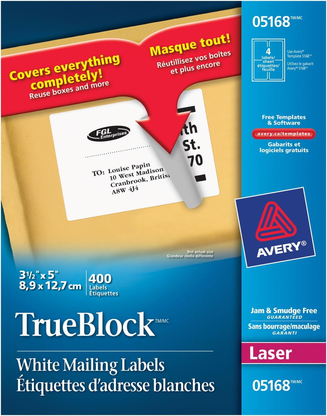 Avery TrueBlock Shipping Labels for Inkjet/Laser Printers, 5" x 3½ ...