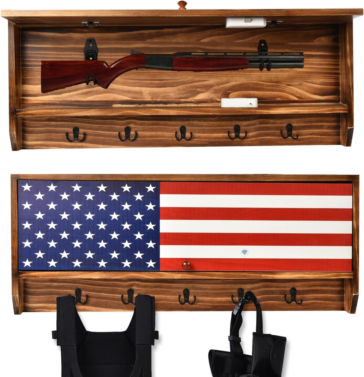 Amazon.com: NIAVIS Natural Pine Wood Wall Mounted American Flag Gun ...