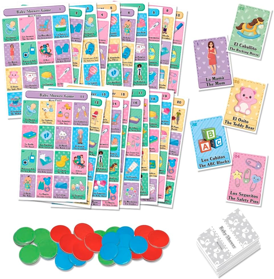 Amazon.com: More Fiesta Baby Shower Bingo Bilingual - English Spanish ...