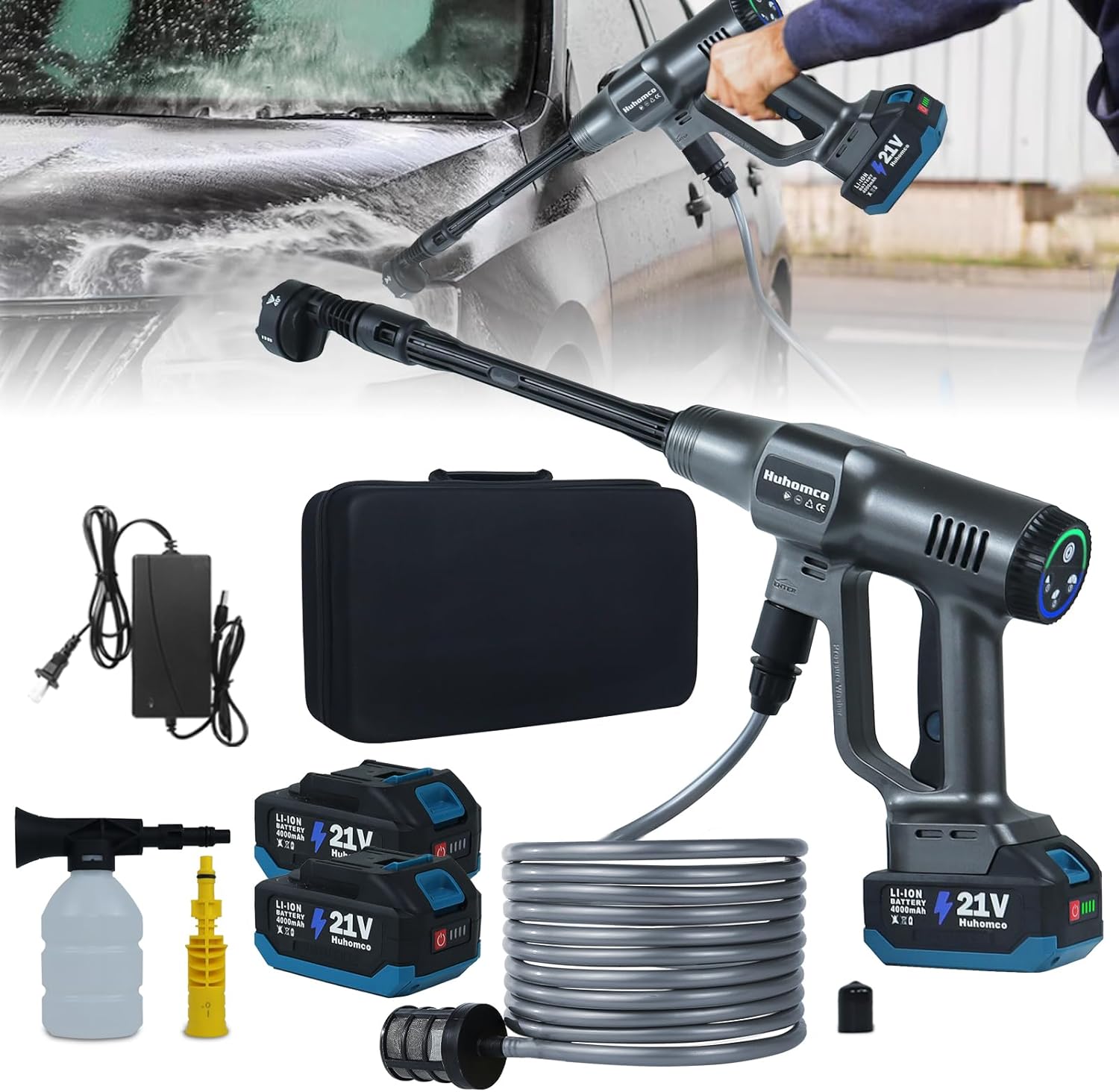 Amazon.com : Huhomco Cordless Pressure Power Washer Battery Powered ...