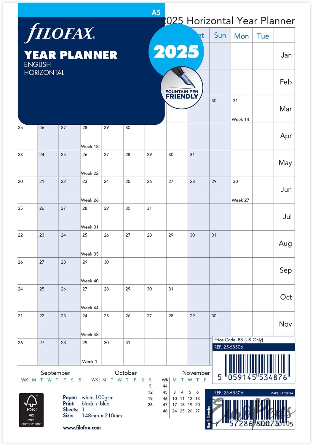 Filofax 2025 A5 Year Planner vertical 25-68501 : Amazon.co.uk ...