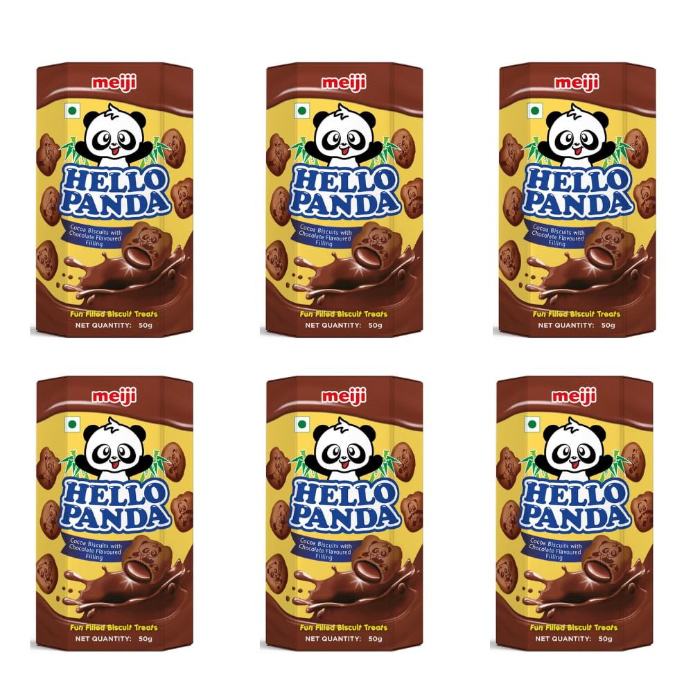 Meiji Hello Panda Chocolate Flavoured Filling in Cocoa Biscuits, pack of 6, Yummy Evening Snacks ...
