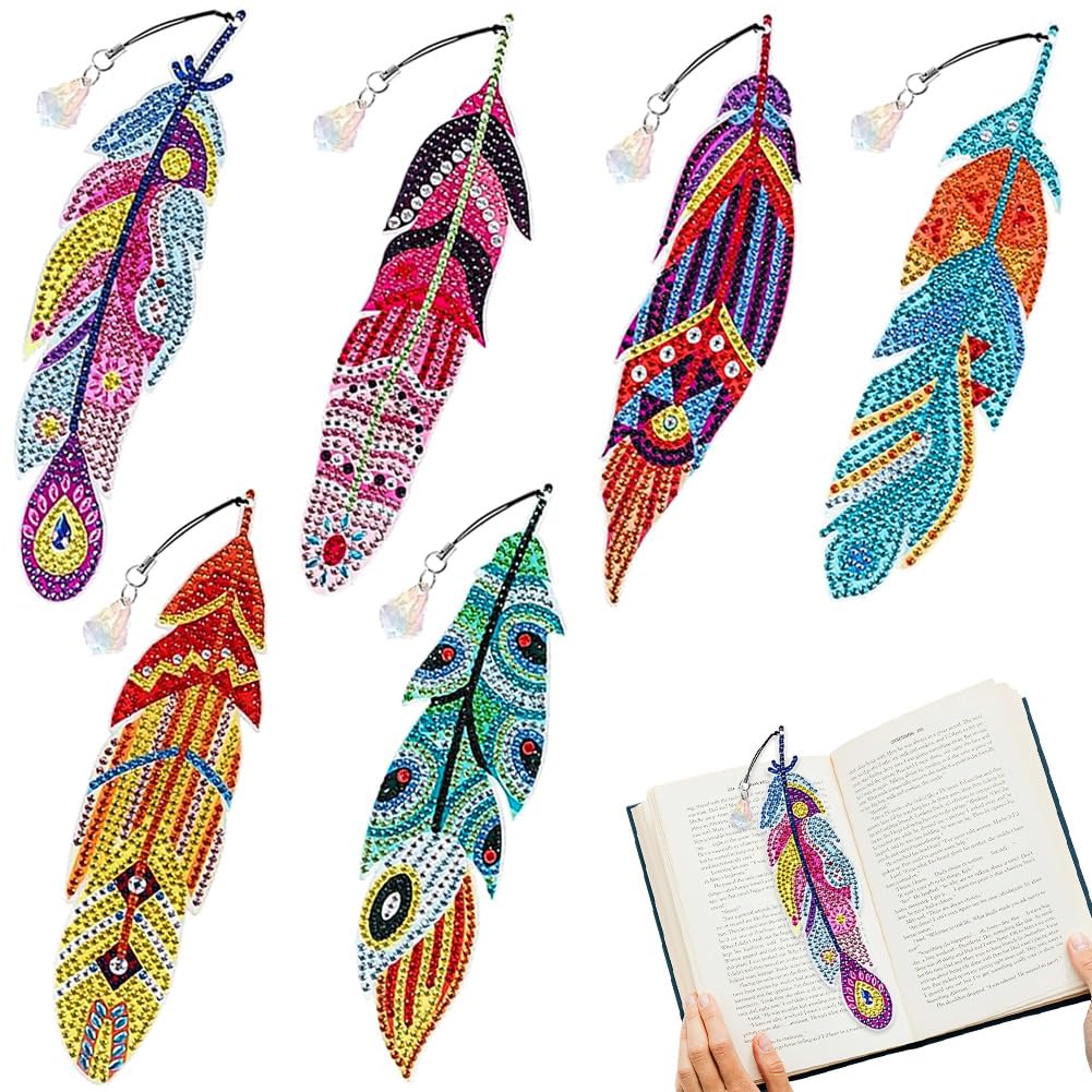 Amazon.com: 6pcs 5D Diamond Painting Bookmarks Crystal Feather Bookmark ...
