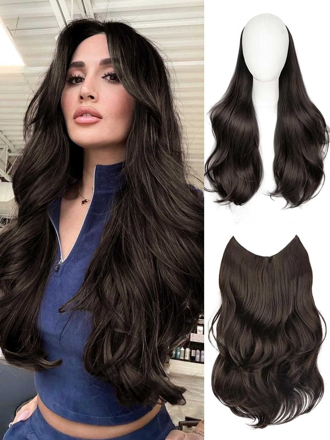 Amazon.com : KooKaStyle Invisible Wire Hair Extensions with Transparent ...