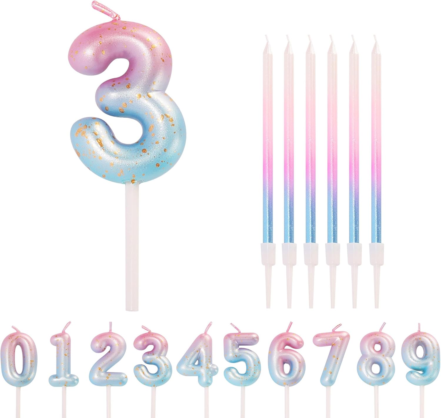 HONGCI Pink & Blue 3 Candle Set - Cute Number Candles for 3rd Birthday ...