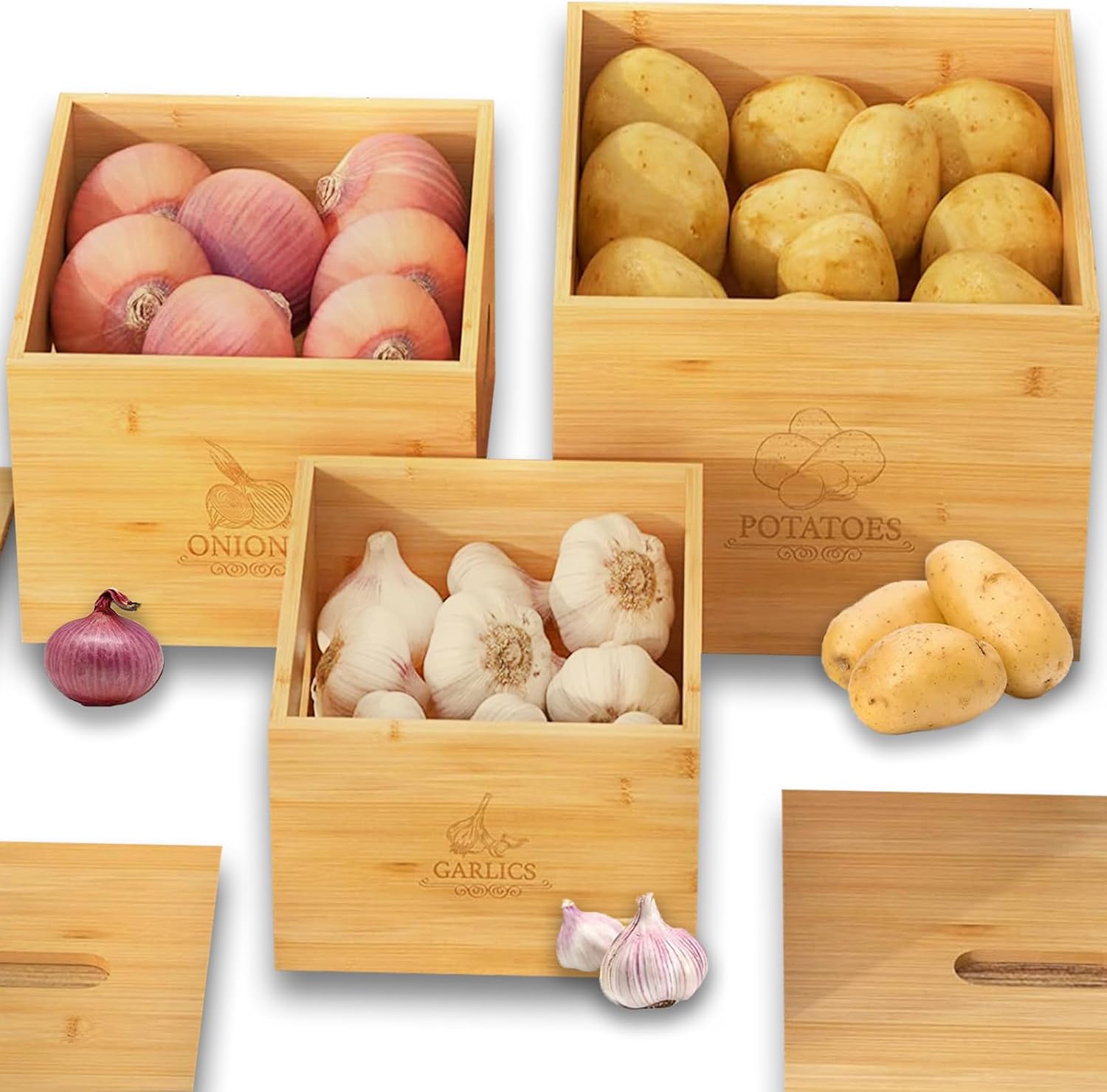Amazon.com: TOIMALDO® Potato Storage Box,Bamboo Wood Onion Storage,[Set ...