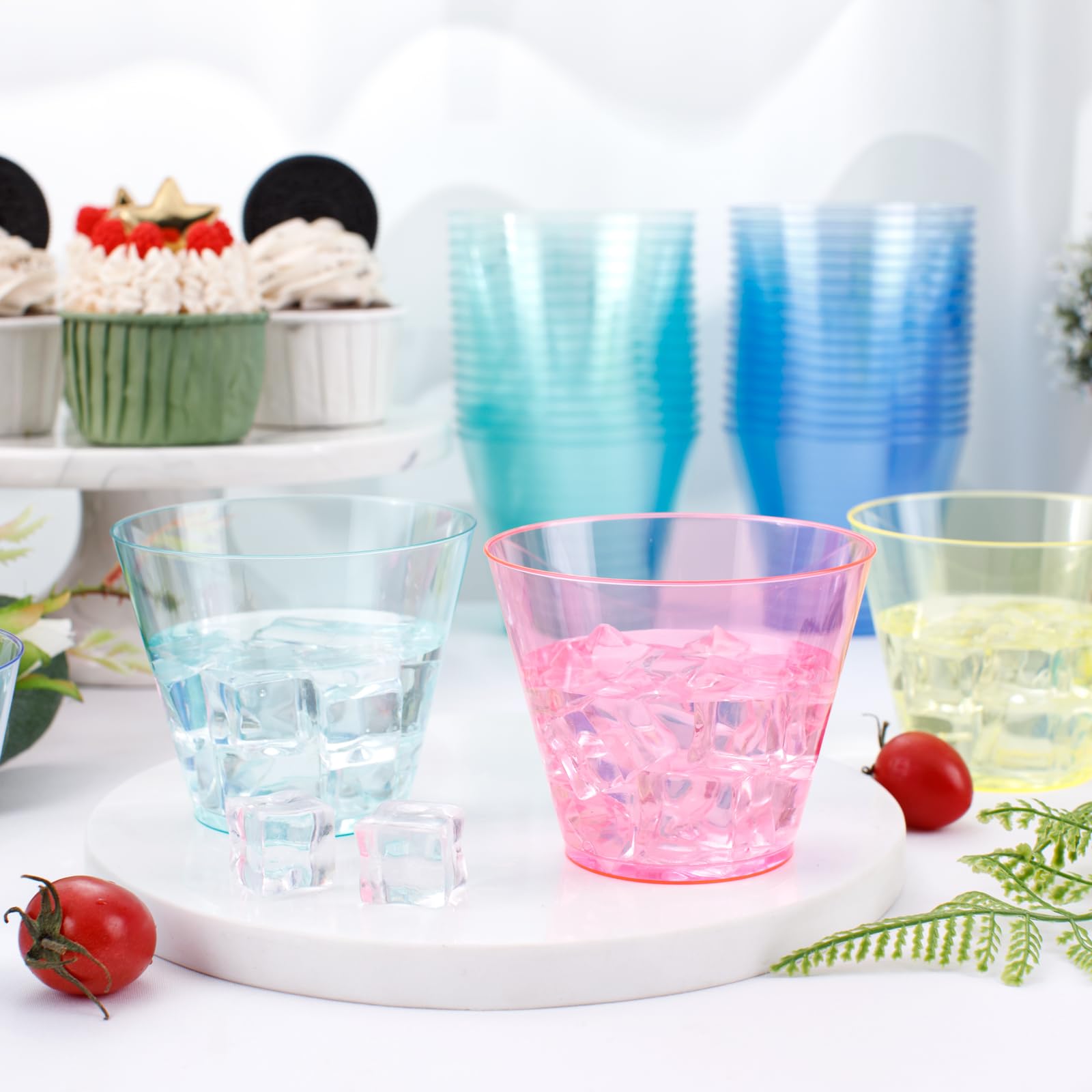 WDF 200 Pack Colorful Plastic Cups Disposable - 9 oz Neon Cups include ...