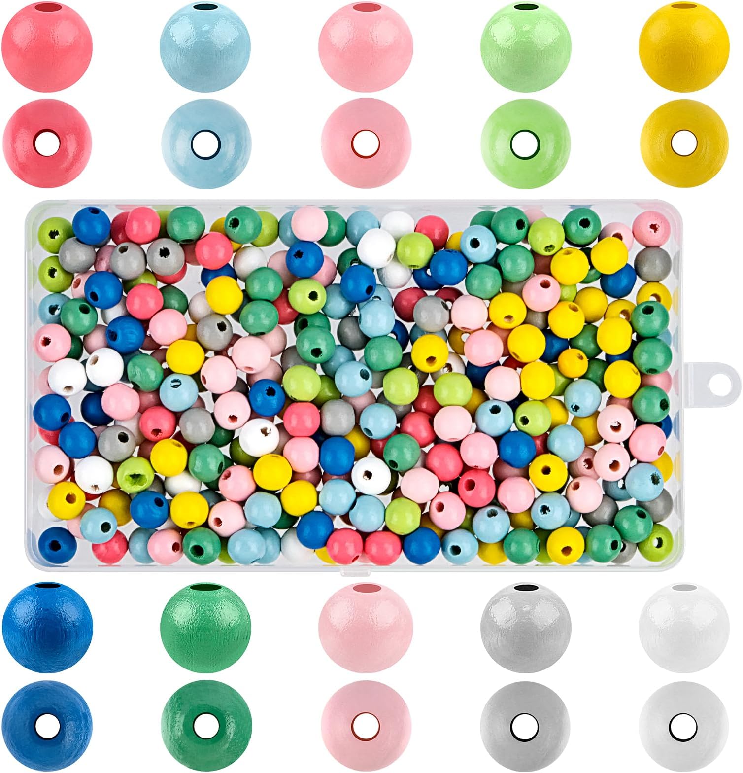 lahnao 1000pcs Coloured Wooden Beads, 8 mm Natural Wooden Beads for ...