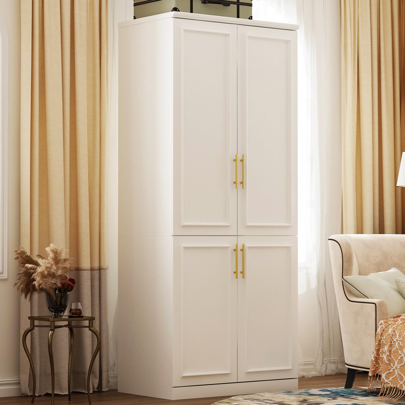 Amazon.com: Hitow 4-Door Wardrobe Cabinet with Hanging Rod and Shelves ...