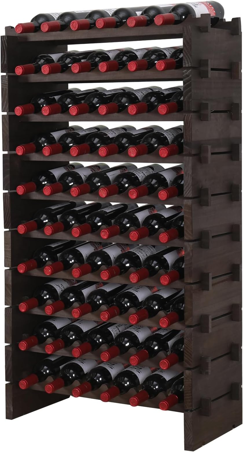 Amazon.com: HAPPYGRILL Wood Wine Rack 40-Bottle Stackable Storage Stand ...