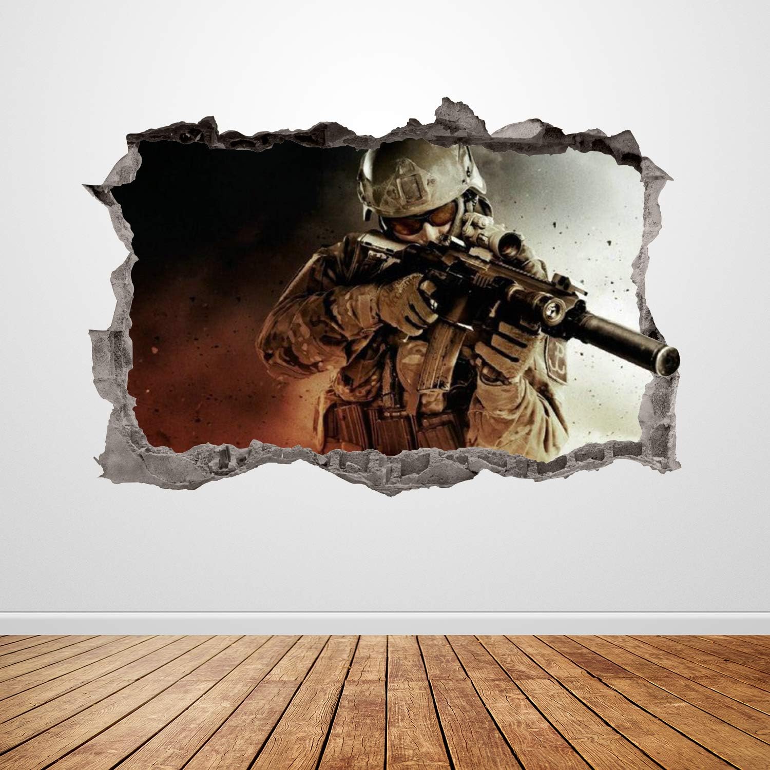 Amazon.com: Military Wall Decal Smashed 3D Graphic Warzone Wall Sticker ...