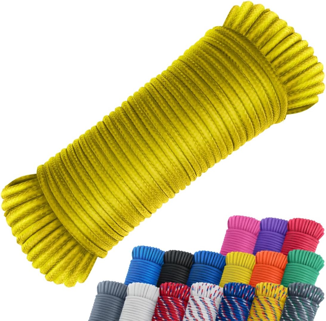 SMART&CASUAL 100 ft 1/4" Polyester Rope (Comparable to Nylon Rope) Poly Strong Utility Cord for ...
