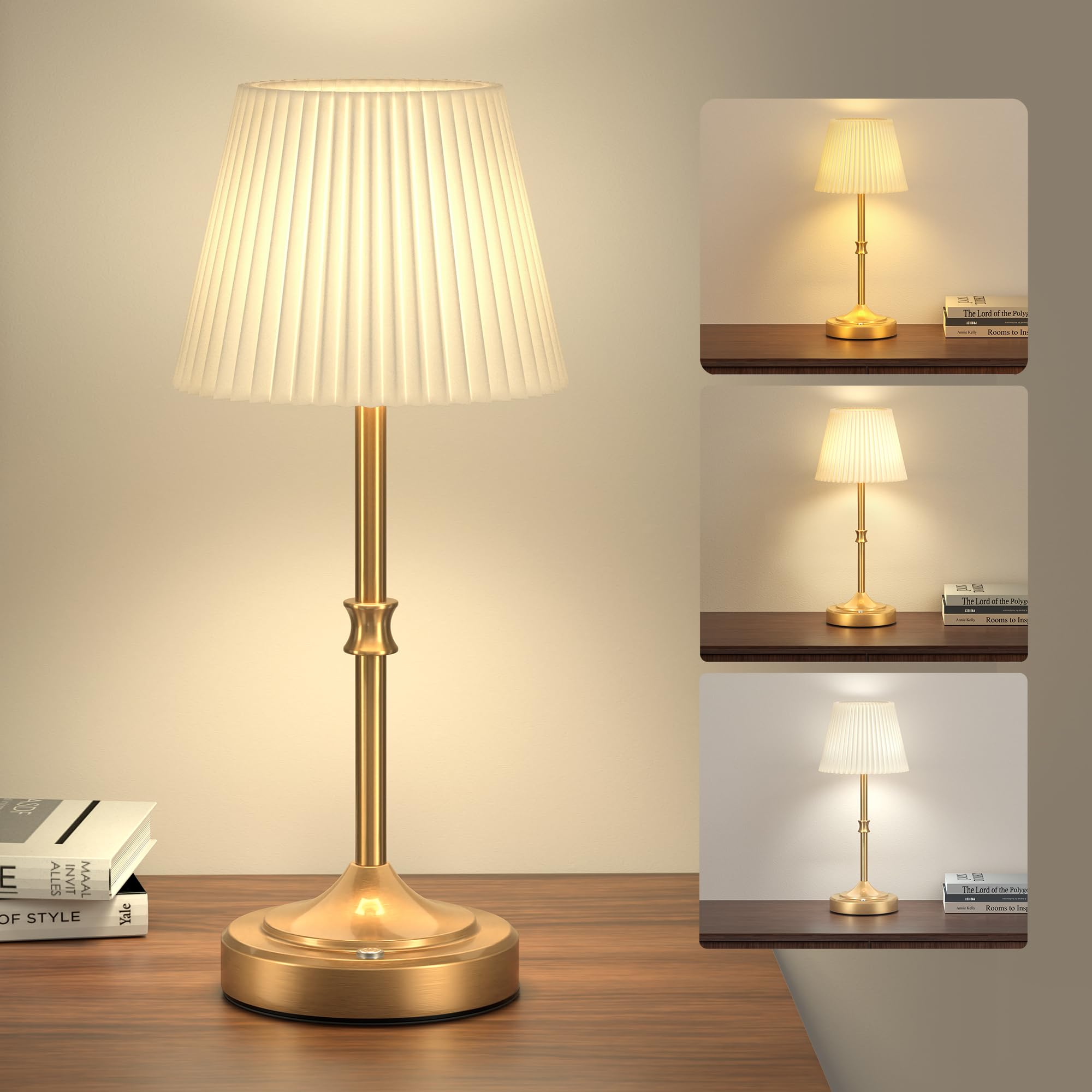 JACKYLED Cordless Table Lamp Portable, 3 Colors Dimming Touch Lamp ...