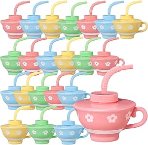 Amazon.com: Zhehao 24 Pieces Plastic Kids Tea Cups with Lids and Straws ...