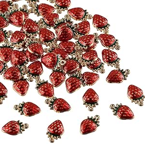 Amazon.com: Uniquer 100Pcs Red Strawberry Charms Pendants,Alloy Mini ...