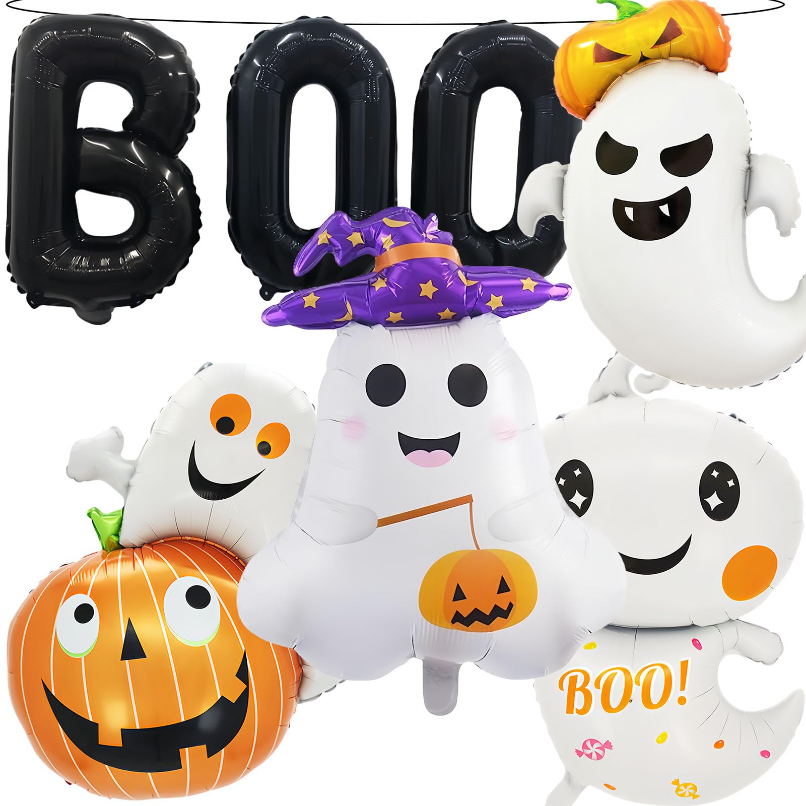 Amazon.com: 7 Pieces Halloween Ghost Pumpkin Boo Balloons Set, Large ...