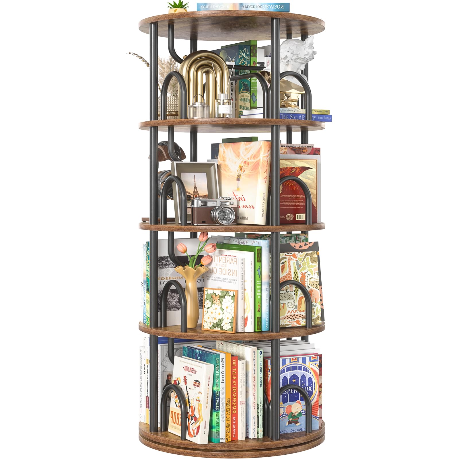Snapklik.com : 4 Tier Rotating Bookshelf Tower, 360 Display Spinning ...