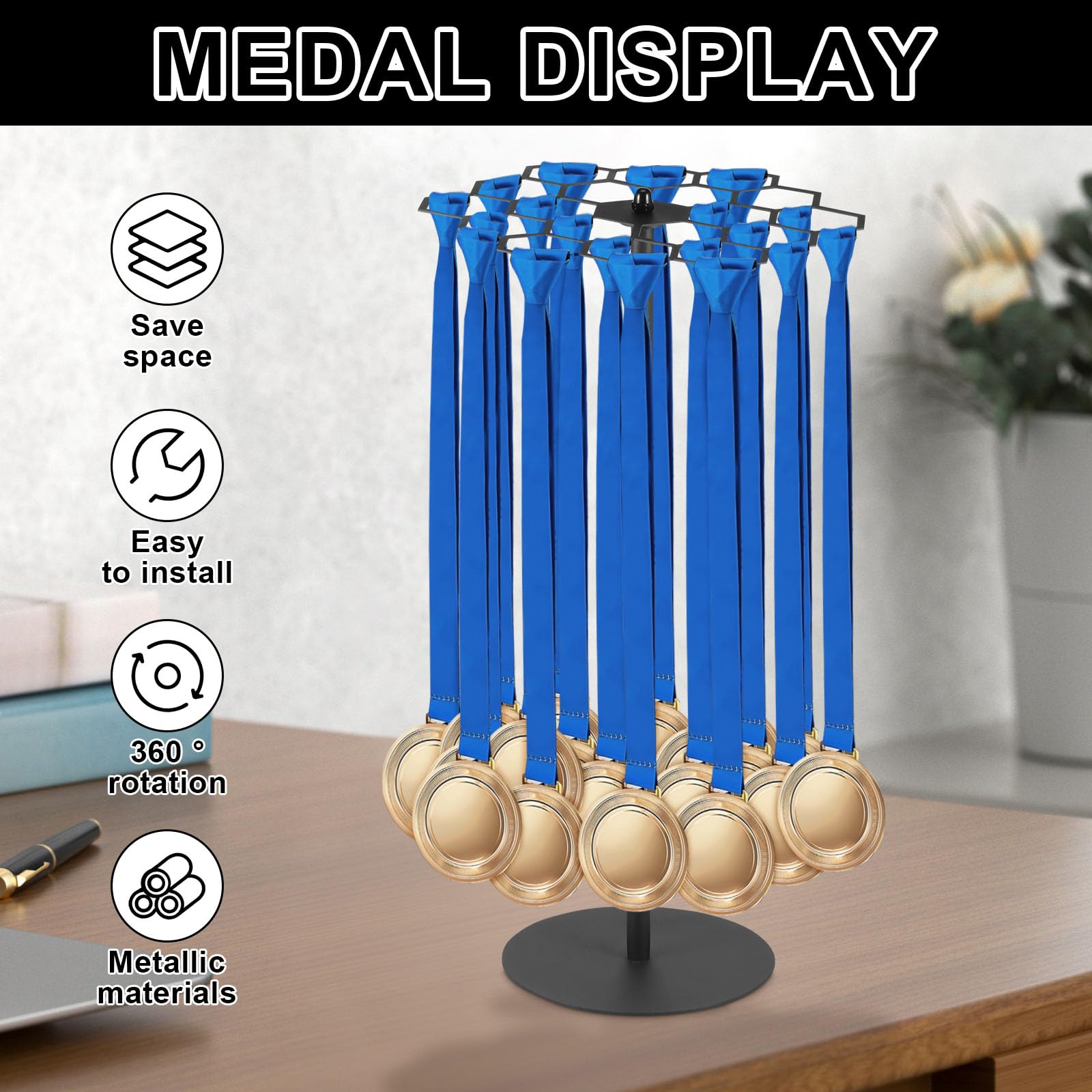 Medal Holder Rotatable Medal Hangers Display, Tabletop Rack Medal Display
