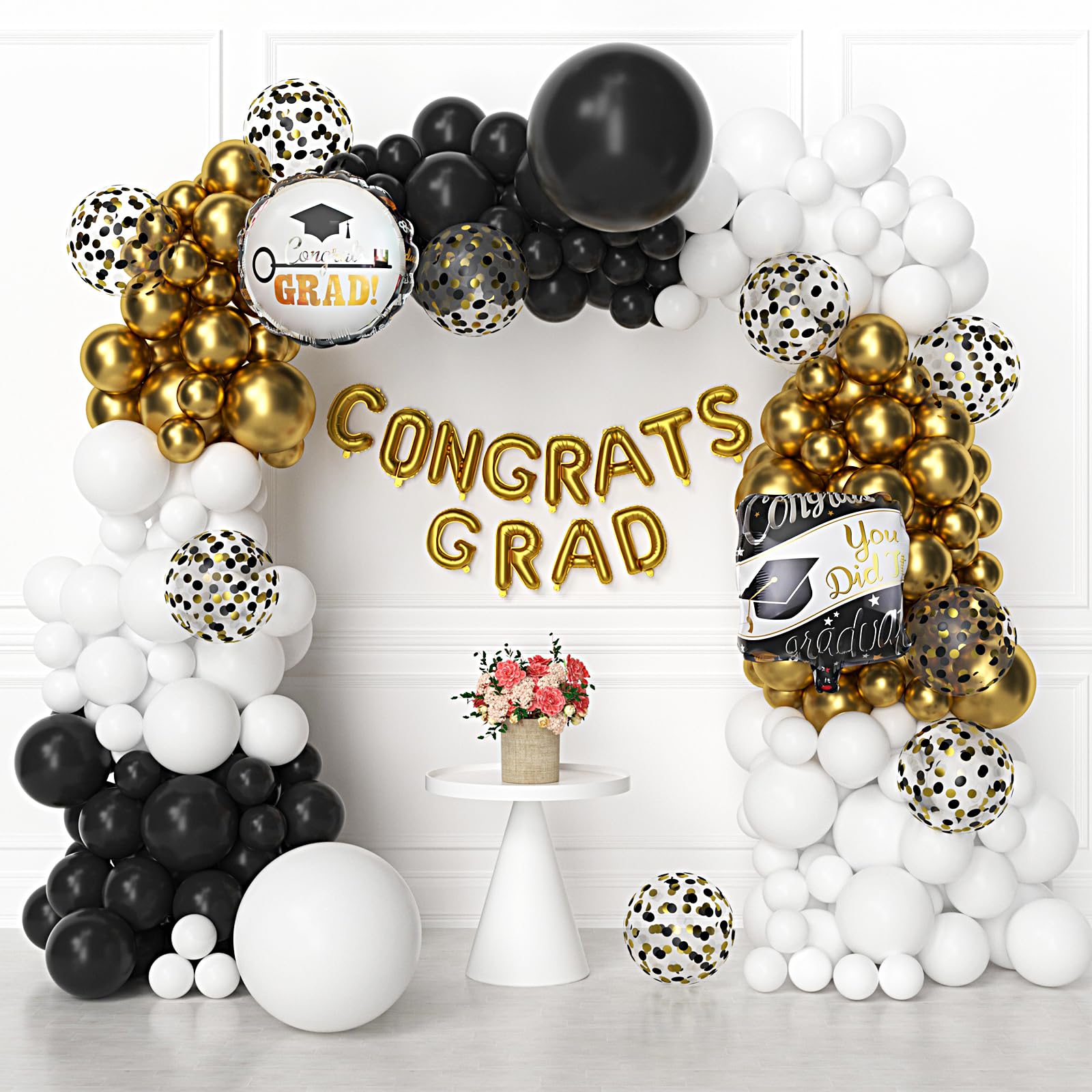 Snapklik.com : Graduation Balloon Garland Arch Kit Black White Gold ...