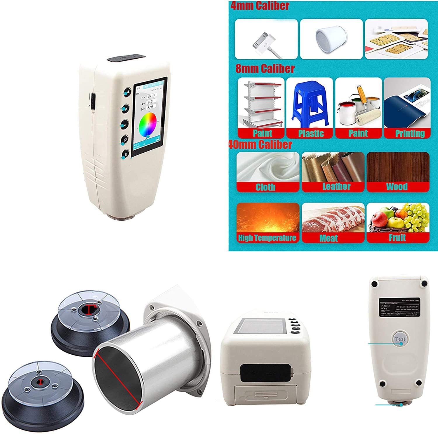HFBTE Caliber Switchable 4mm 8mm & 40mm Larger Digital Colorimeter ...