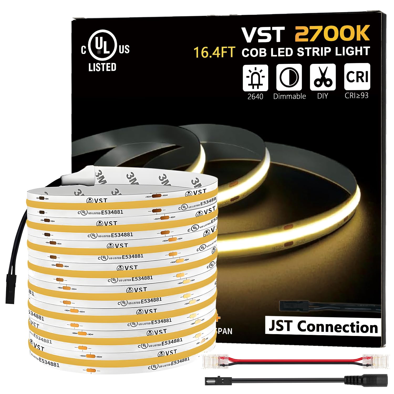 Amazon.com: VST 16.4ft COB LED Strip Lights Warm White 2700K, 24V ...