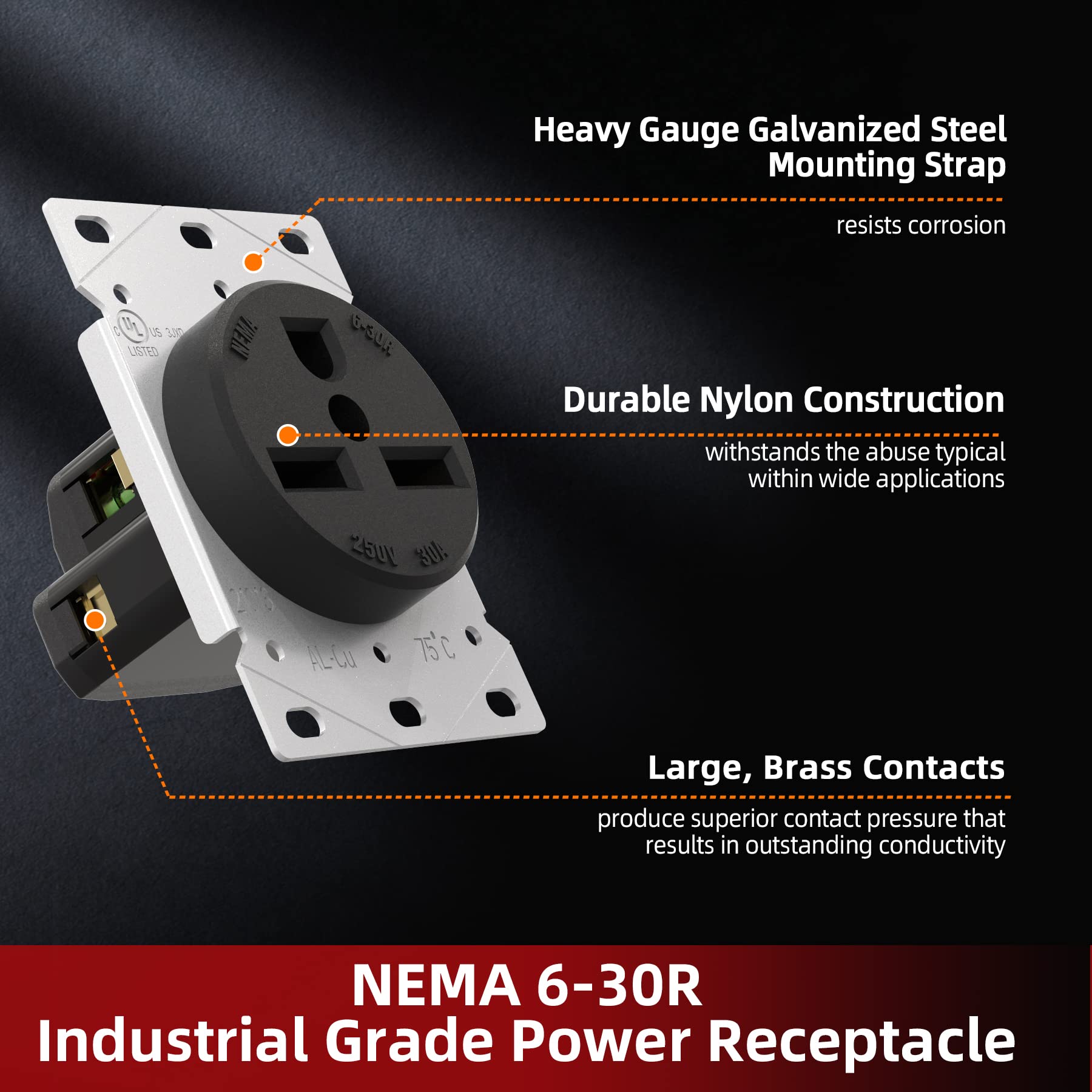Snapklik.com : AIDA 6-30R Outlet Receptacle 30 Amp 250 Volts 2 Pole 3 ...