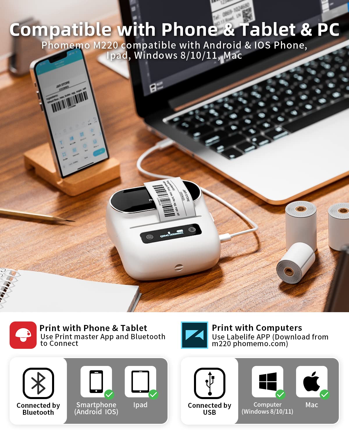 Snapklik.com : Phomemo Label Maker, M220 Barcode Printer, Thermal ...