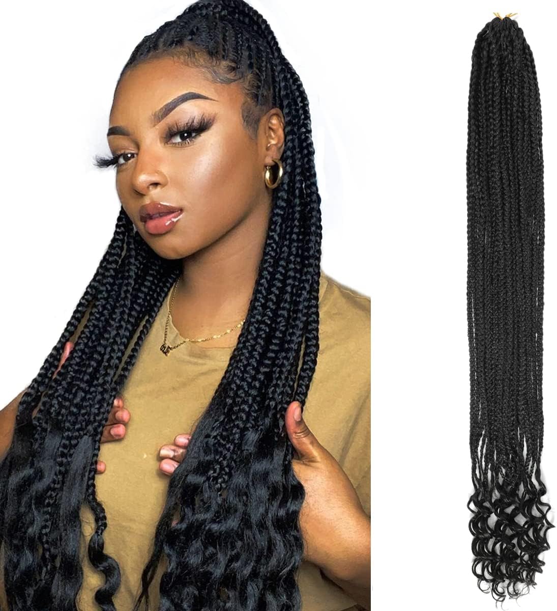 Amazon.com : 1 Pack Small Box Braids With Curly Ends 32 Inch Long Box ...