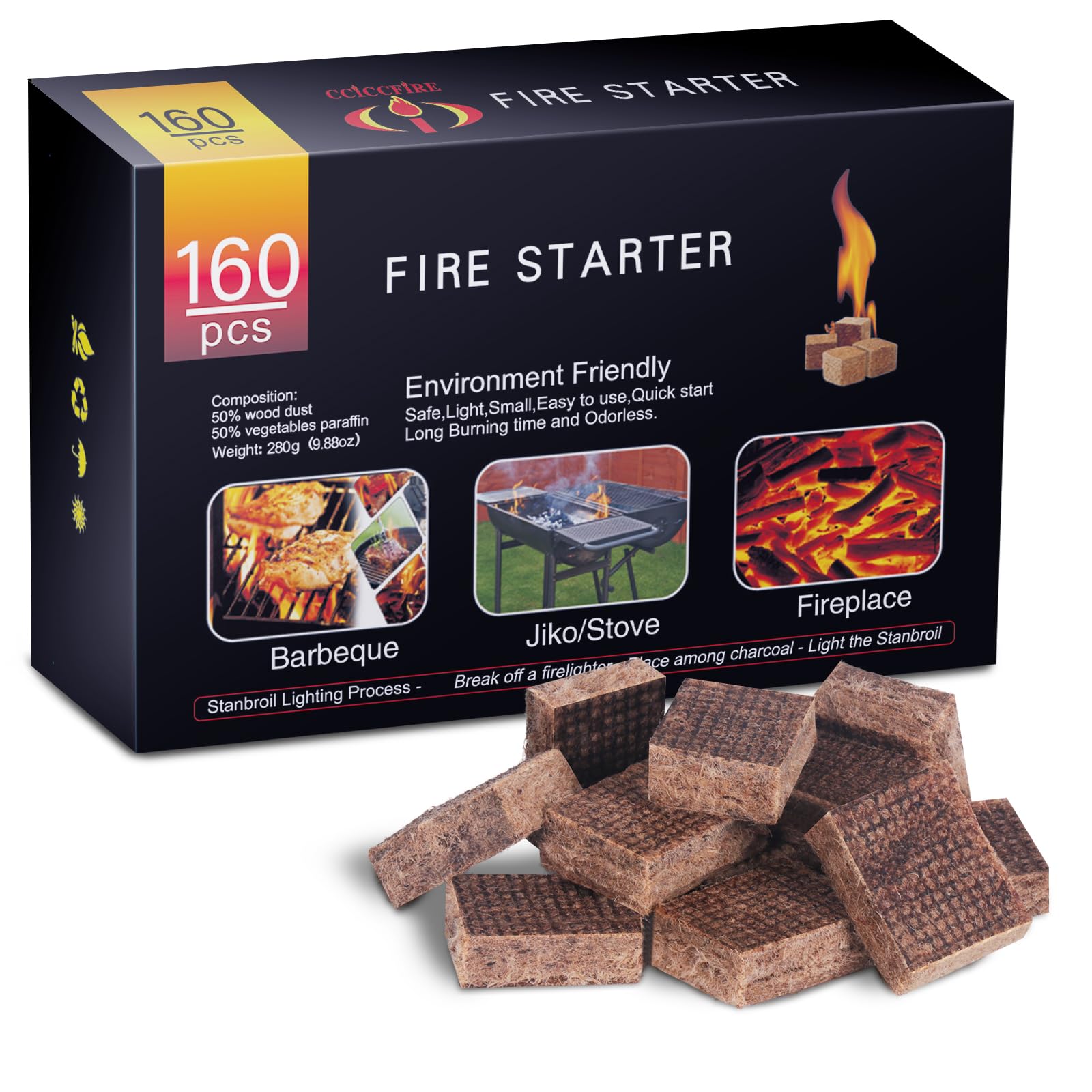 Amazon.com : HGD Fire Starter, 160 Mini Square, Natural Fire Starters ...