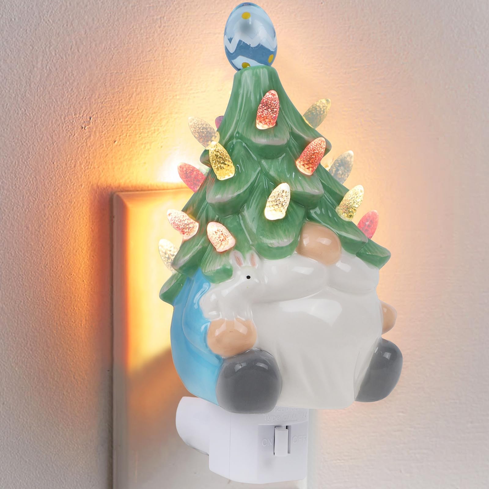 Hausse Christmas Gnome Night Light, Ceramic Easter Gnome with Tree Hat ...