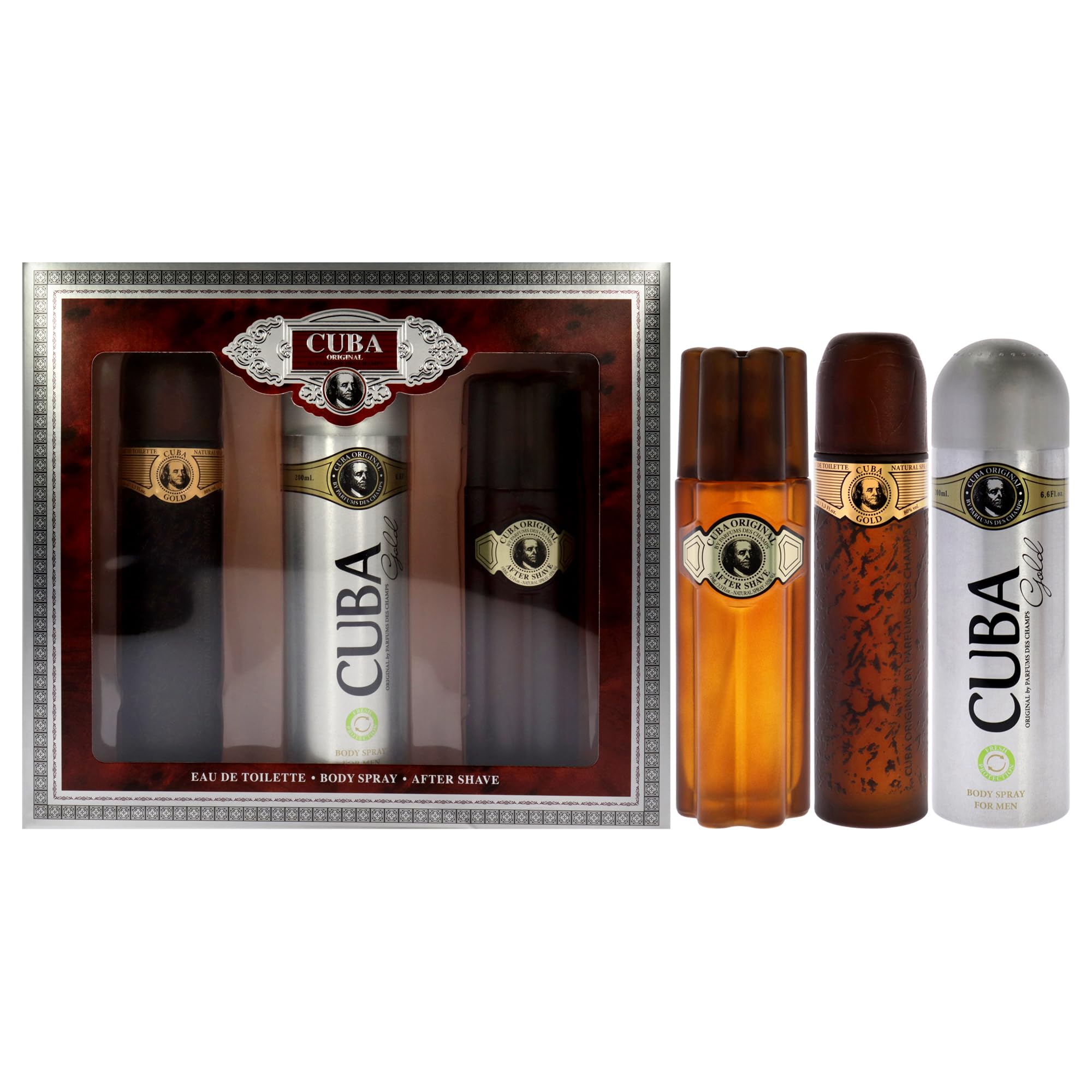 Cuba Gold For Men Gift Set 3.3oz Edt Spray, 6.7oz Deodorant Body Spray ...