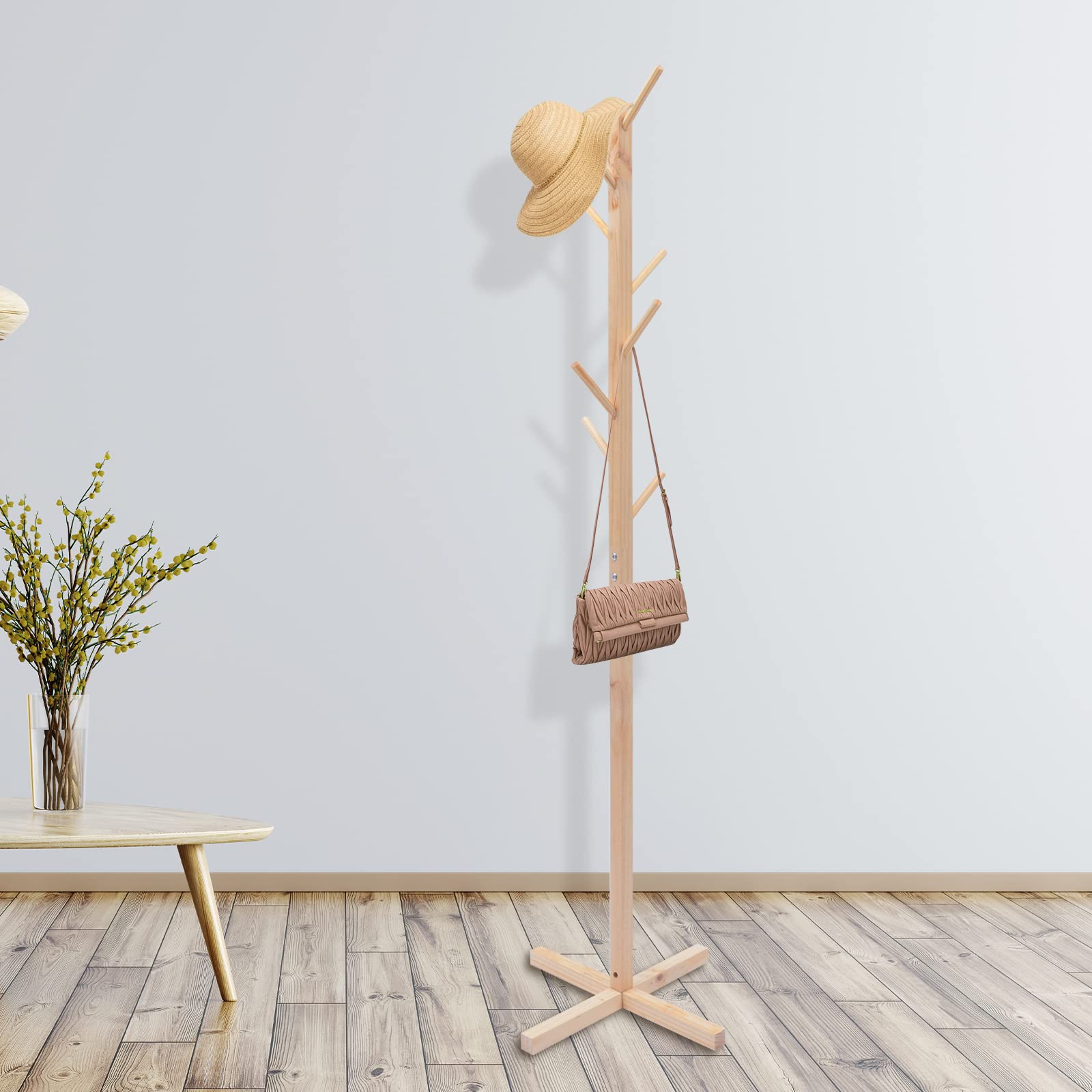 Amazon.com: DYNAMI Wooden Coat Rack Stand with 8 Hooks,Free Standing ...