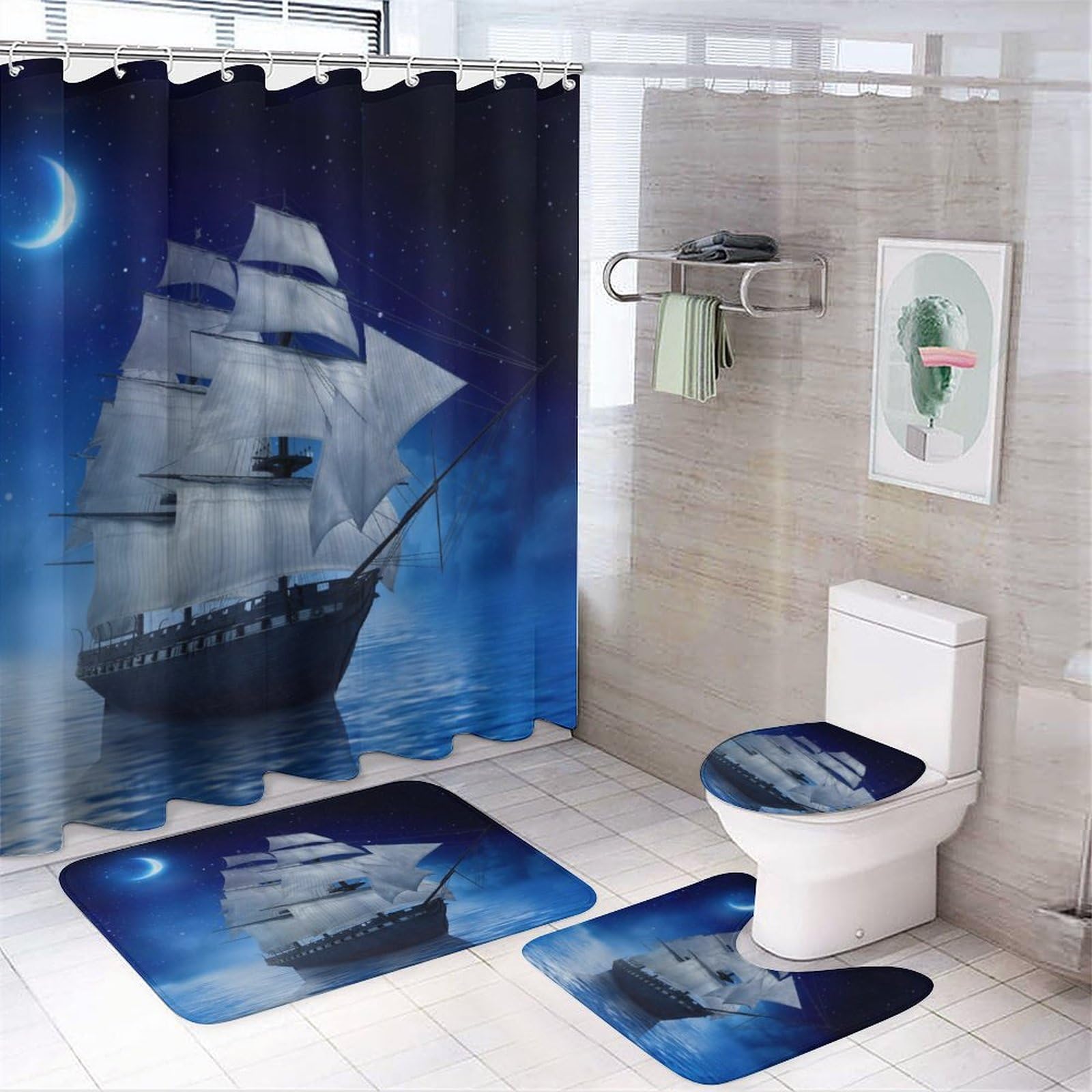 Pirate Themed Bathroom Retro Nautical Pirate Ship 4 Piece Shower