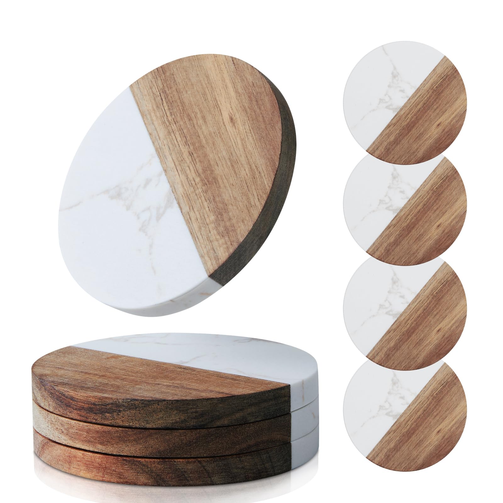 Amazon.com: Coasters Set of 4 for Drinks,Marble-Wood Spliced Coaster ...