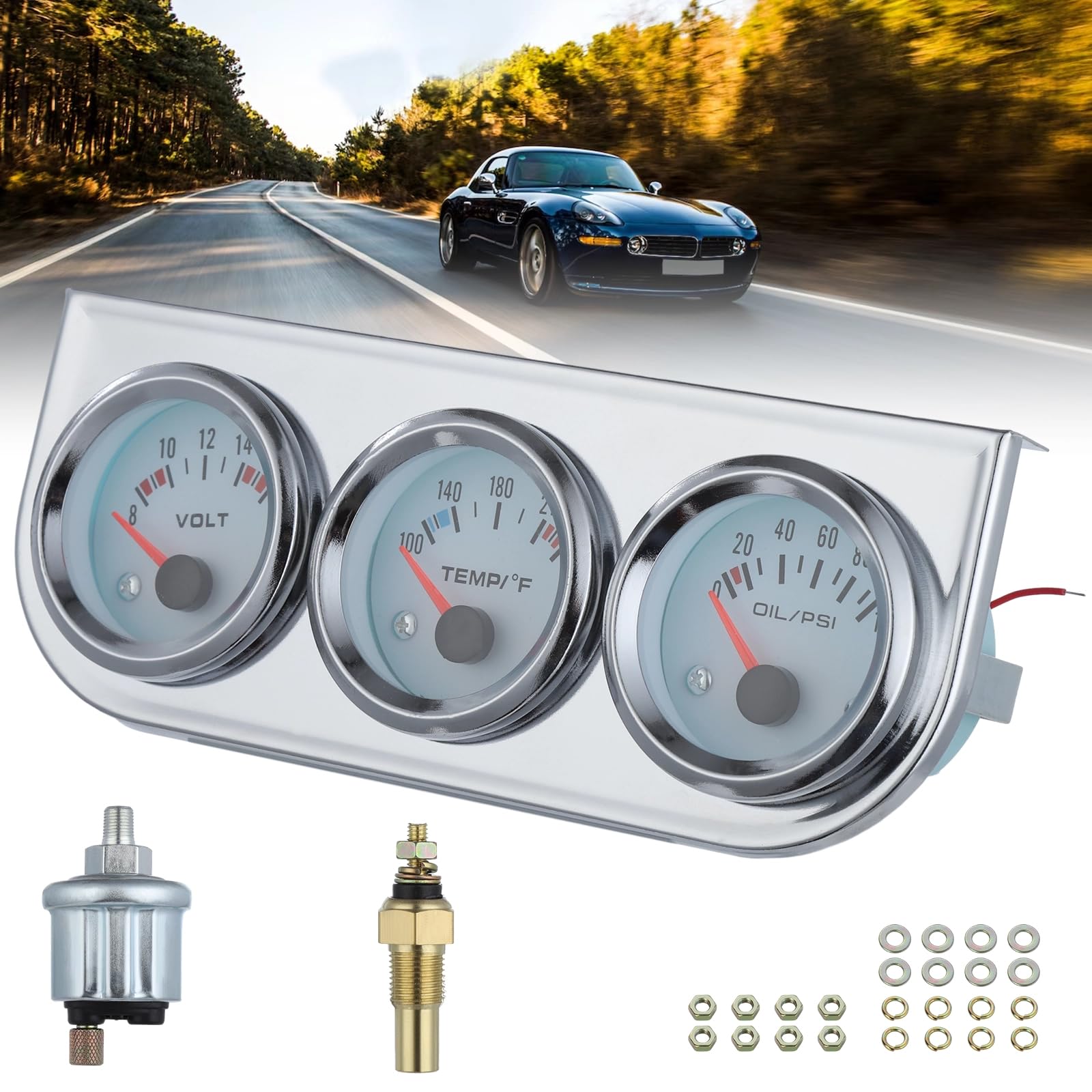 Snapklik.com : Vinyl 52mm 2 3 In 1 Car Auto Gauge Kit, 3 In 1 Car Meter ...