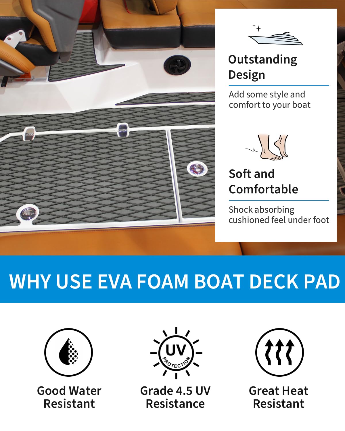 Snapklik.com : OCEANBROAD Self-Adhesive 96x235 Boat Flooring Non-Slip ...