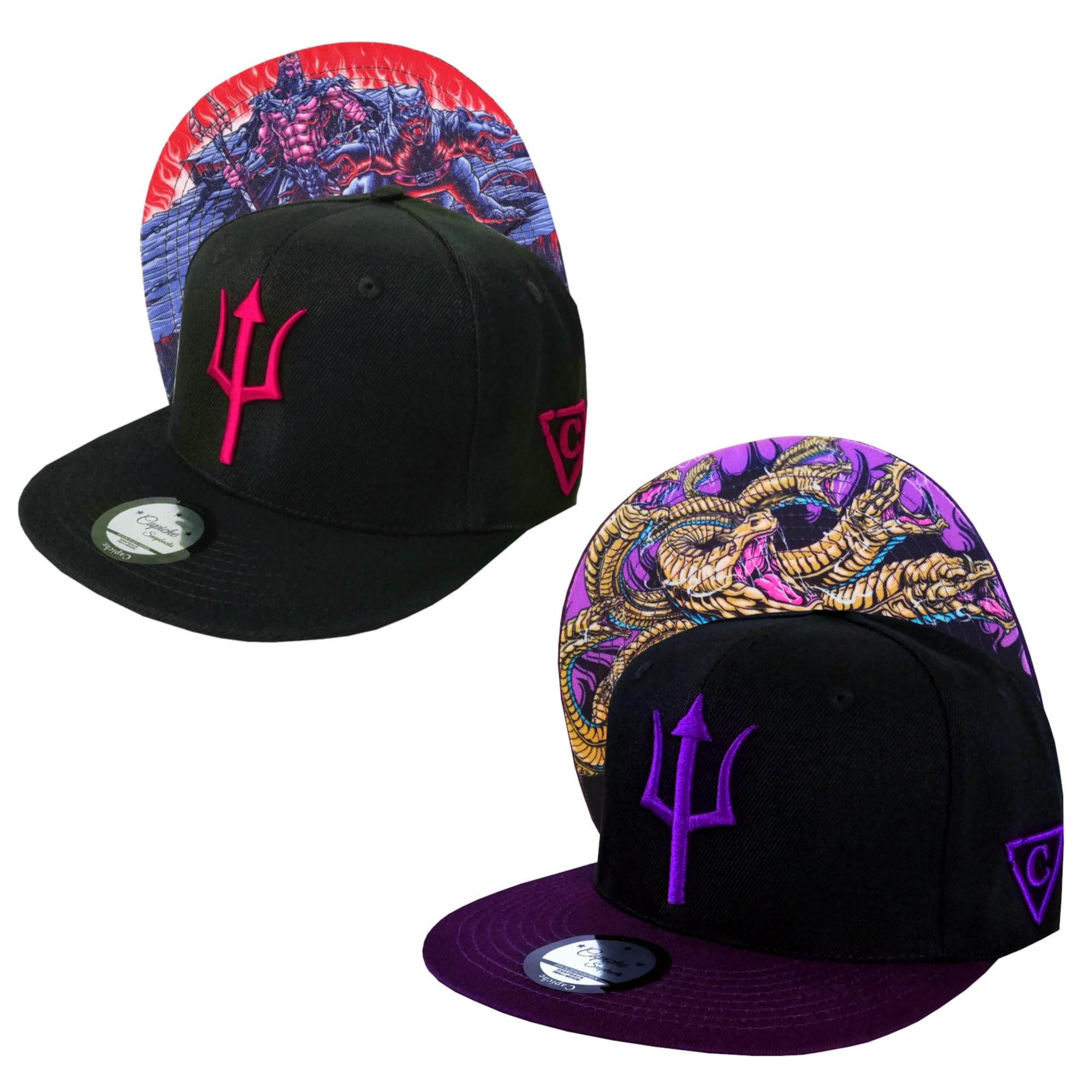 Capiche Snapback Set, 2pcs, Hydra and Hades, Ancient Greek Gods, Black ...