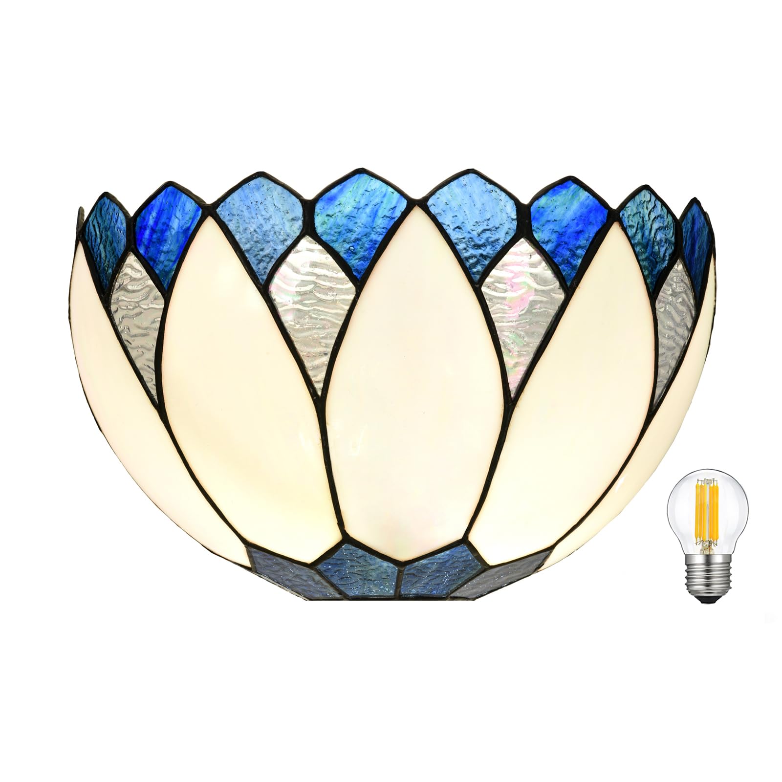 HomeBeauty Blue White Lotus Tiffany Style Wall Sconce Stained Glass ...