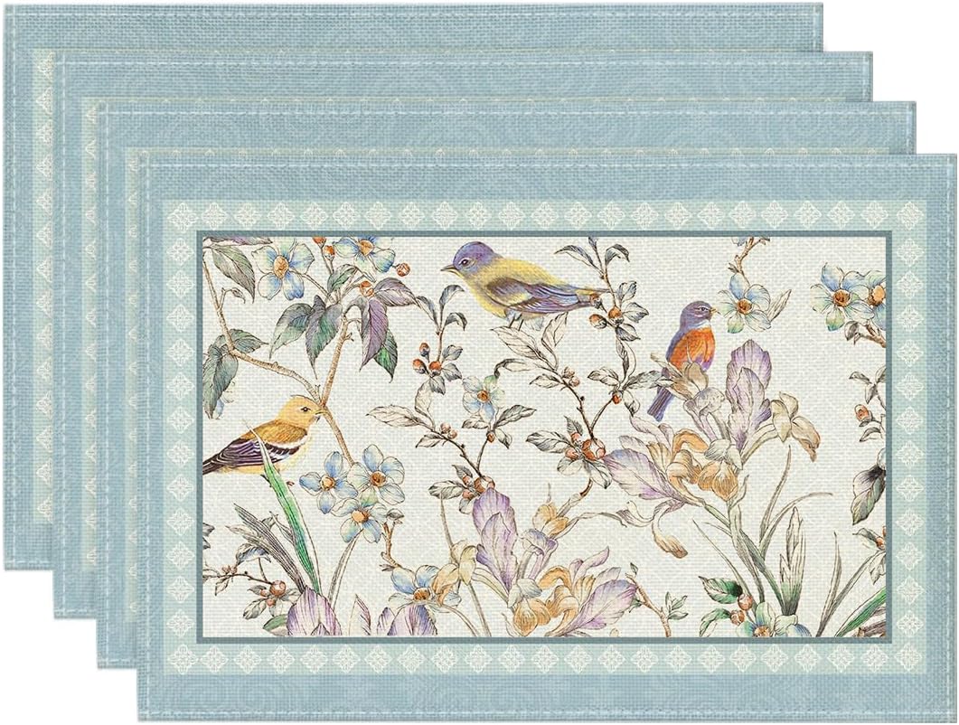 Amazon.com: Artoid Mode Blue Birds Flowers Blossom Placemats Set of 4 ...