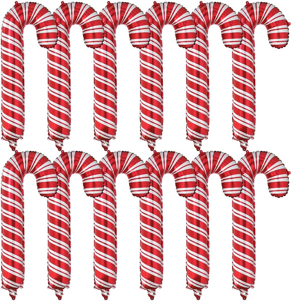 Amazon.com: Deermon 12 Pack Large Red Christmas Candy Cane Foil Party ...