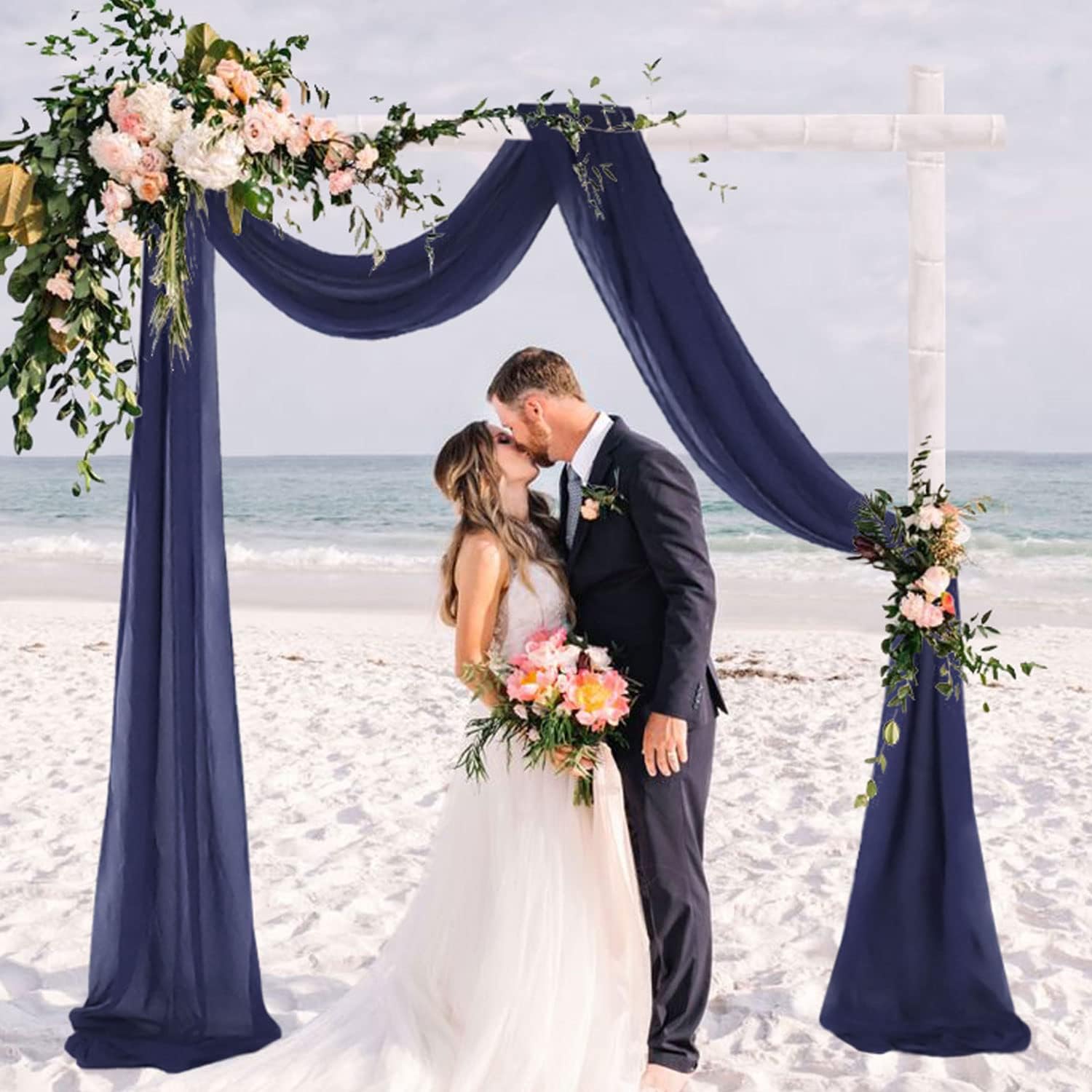 Amazon.com: ROMANKAS Navy Blue Arch Drapes Chiffon Wedding Arch Draping ...